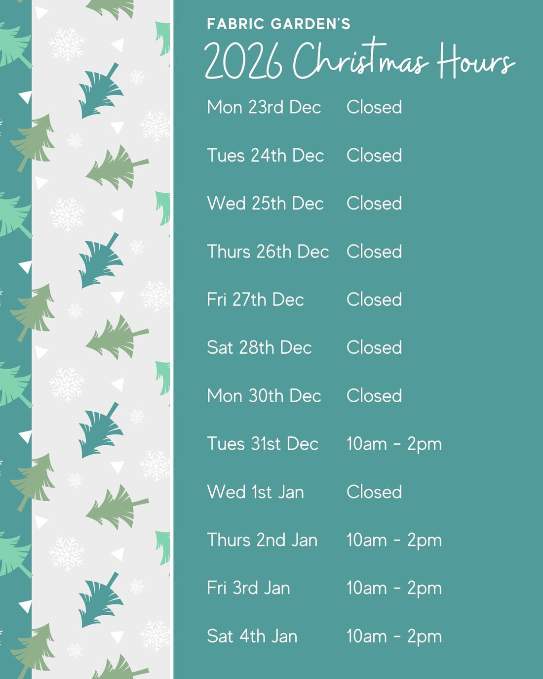 2025 Christmas Trading Hours