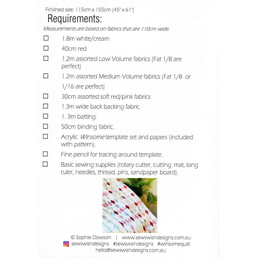 Sew Swish Designs - Winsome Quilt Pattern and Template