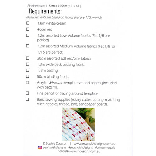 Sew Swish Designs - Winsome Quilt Pattern and Template